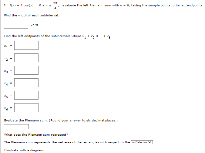 Solved If f(x)=3cos(x),0≤x≤43π, evaluate the left Riemann | Chegg.com