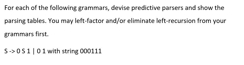 Solved For each of the following grammars, devise predictive | Chegg.com