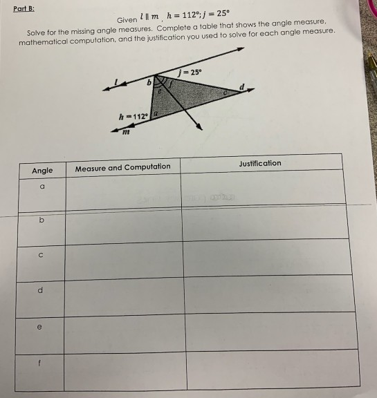 Solved Part B Given I l m , h 112°:/ = 25° Solve for the | Chegg.com