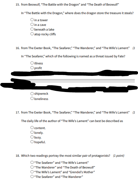 Solved 15. from Beowulf, "The Battle with the Dragon” and | Chegg.com