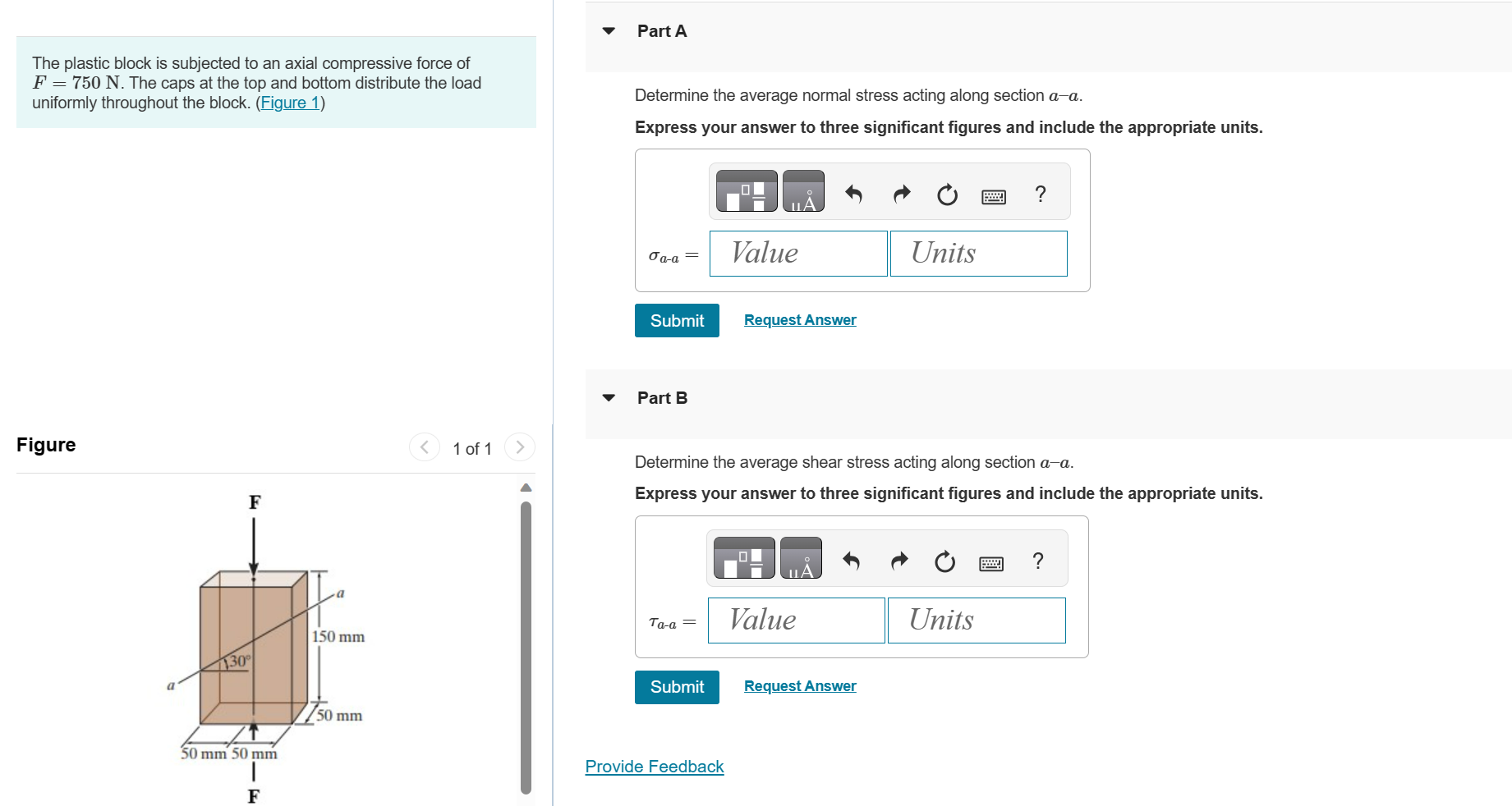 Solved The plastic block is subjected to an axial | Chegg.com