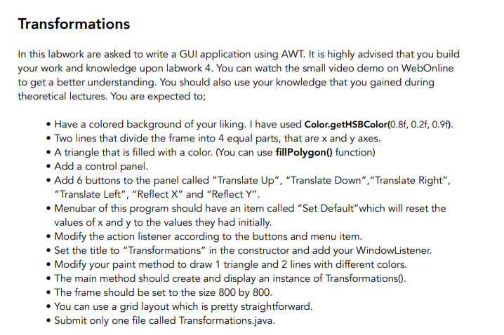 Solved Transformations In this labwork are asked to write a | Chegg.com