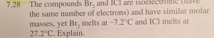 Solved The compounds Br_2 and ICl are isoelectronic (have | Chegg.com