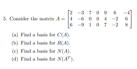 Solved 5. Consider the matrix | Chegg.com