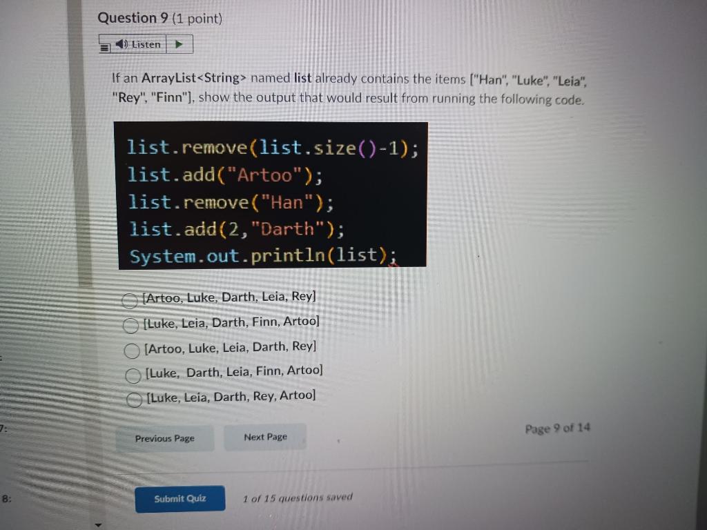 Solved If an ArrayList named list already contains the items | Chegg.com