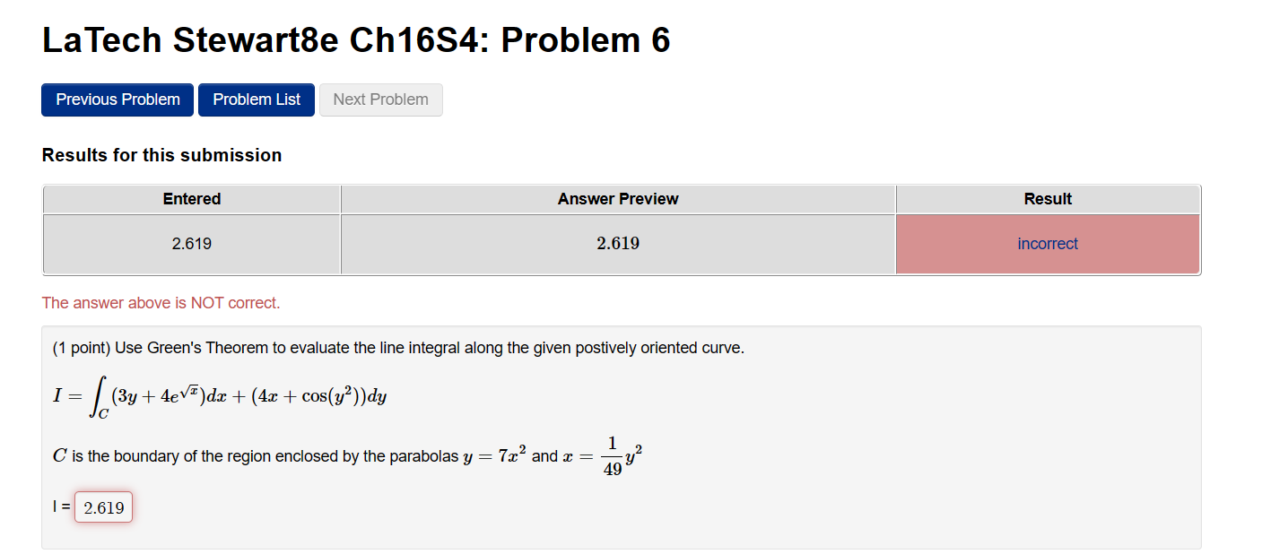Solved LaTech Stewart8e Ch16S4: Problem 6 Results for this | Chegg.com