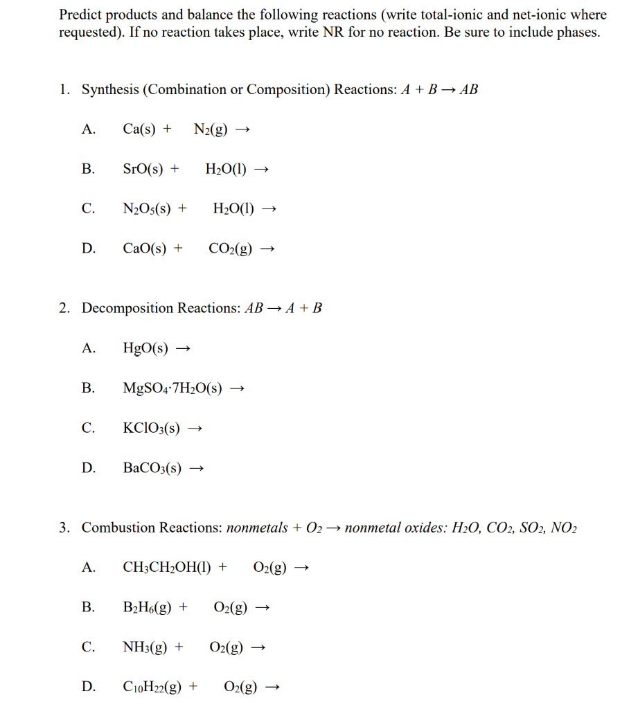 Solved Predict products and balance the following reactions | Chegg.com