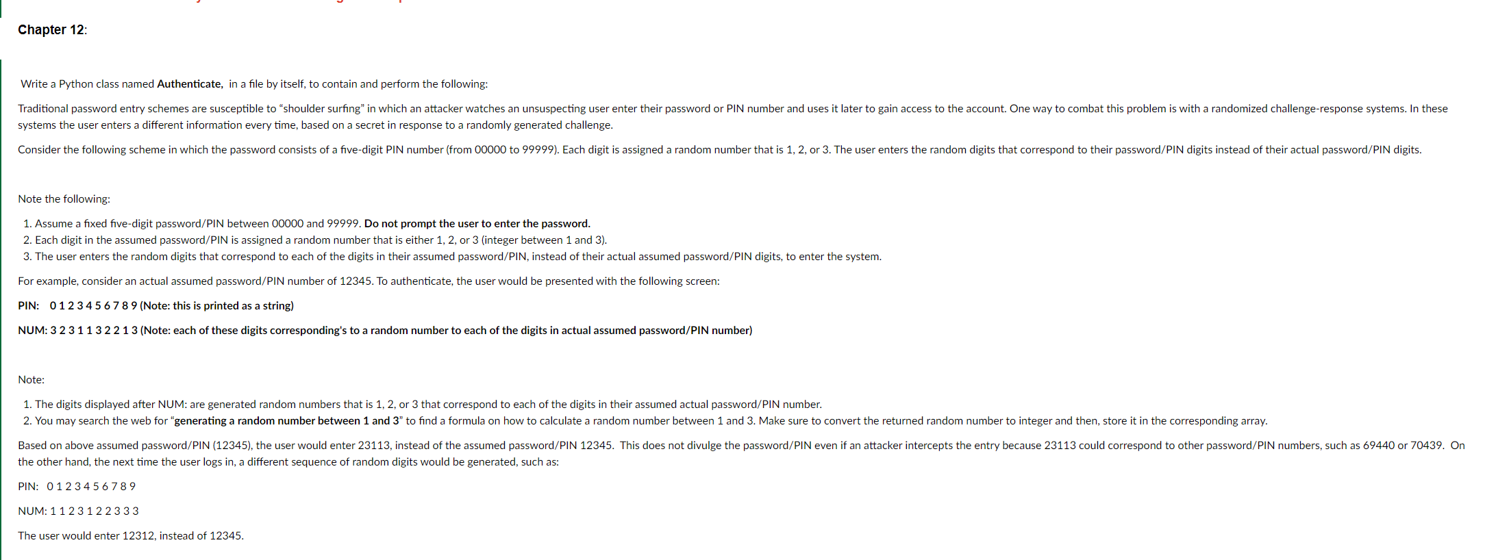Solved Write a Python class named Authenticate, in a file by | Chegg.com