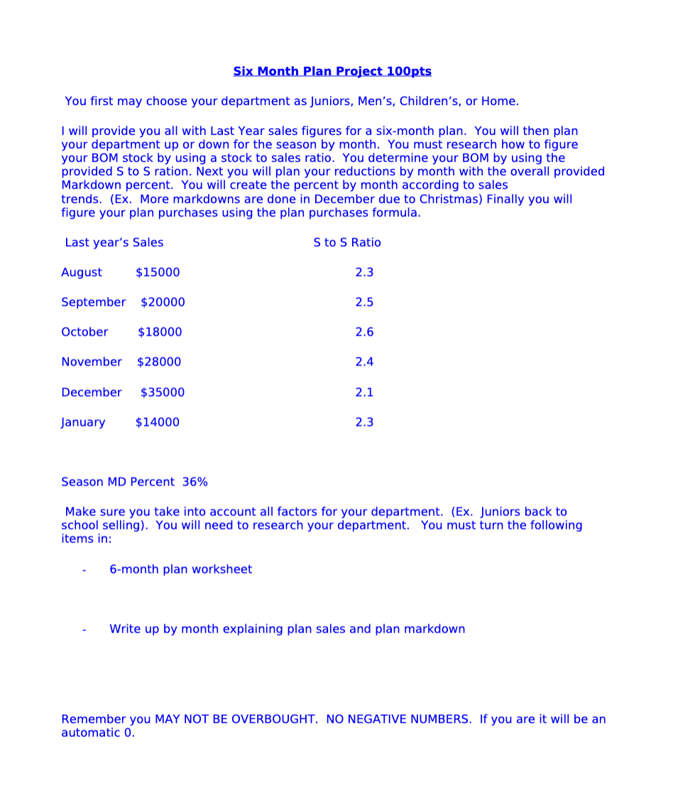 Solved Six Month Plan Project 100pts You first may choose | Chegg.com