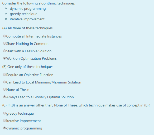 Solved Consider the following algorithmic techniques, | Chegg.com