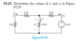 Solved Determine the values of i and i2 in Figure P2.29 2Ω | Chegg.com
