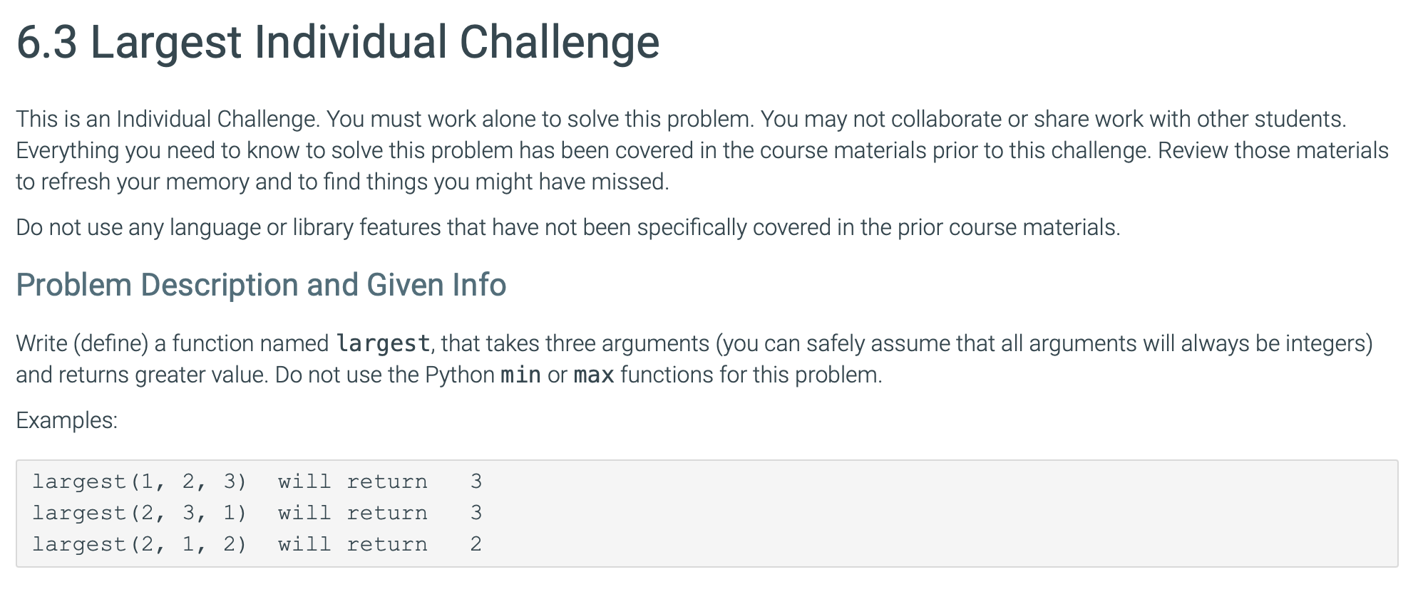 Solved 6.3 Largest Individual Challenge This is an | Chegg.com