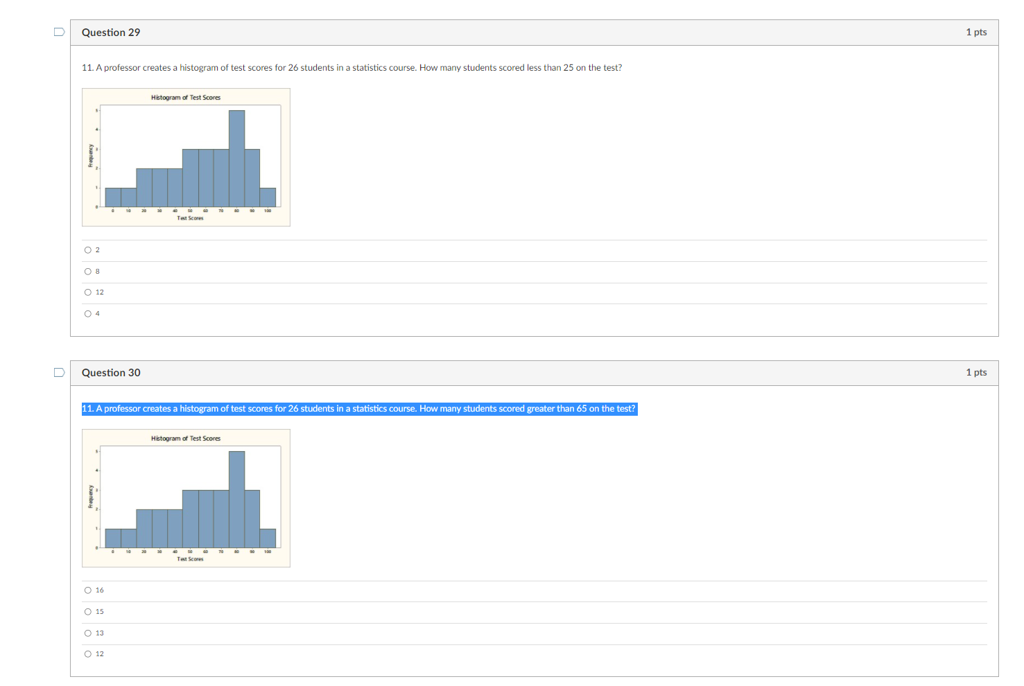 Solved D Question 29 1 pts 11. A professor creates a | Chegg.com