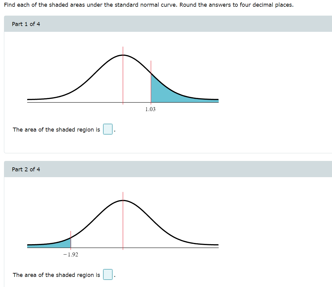 Solved Find each of the shaded areas under the standard | Chegg.com