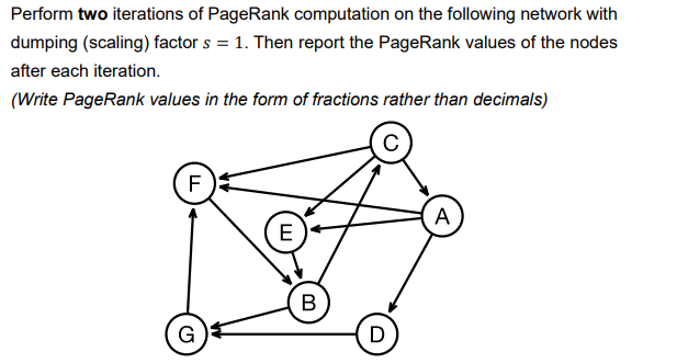 Solved Perform Two Iterations Of Pagerank Computation On The