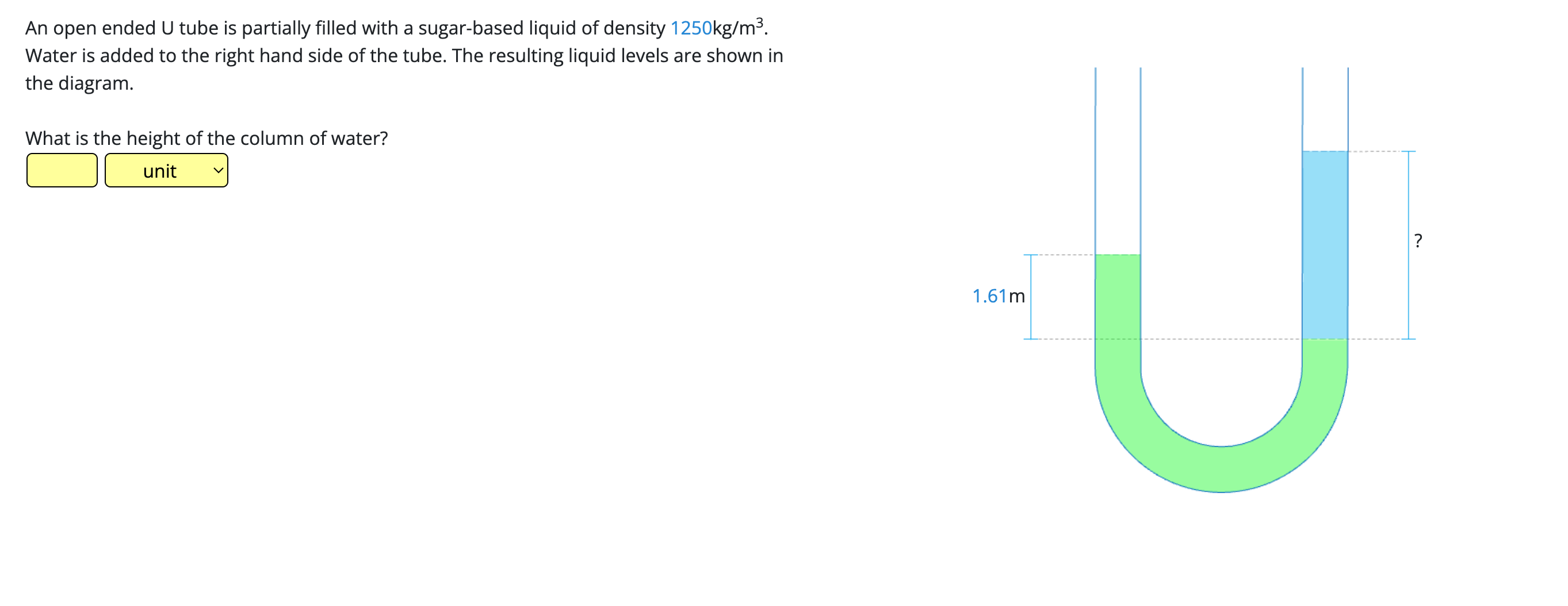 Solved An open ended U tube is partially filled with a | Chegg.com