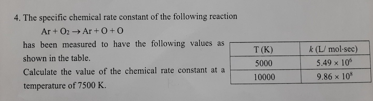Solved 4. The specific chemical rate constant of the | Chegg.com