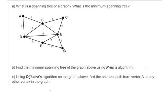 Solved a) What is a spanning tree of a graph? What is the | Chegg.com