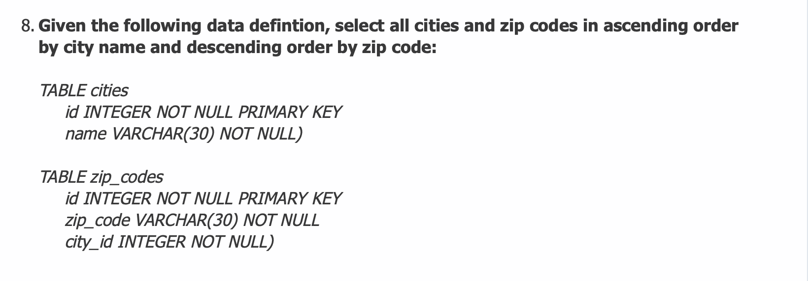 Solved 8. Given the following data defintion, select all | Chegg.com