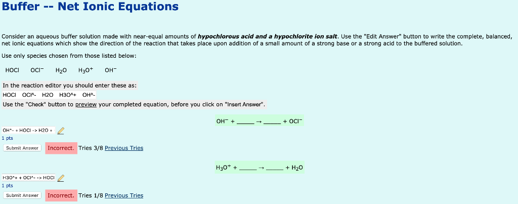 Buffer Net Ionic Equations - Consider ous buffer | Chegg.com