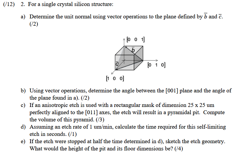 Solved (112) 2. For a single crystal silicon structure: a) | Chegg.com