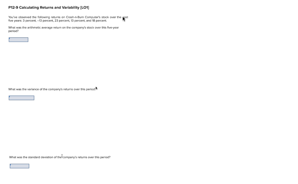 Solved P12-9 Calculating Returns and Variability (LO1] | Chegg.com