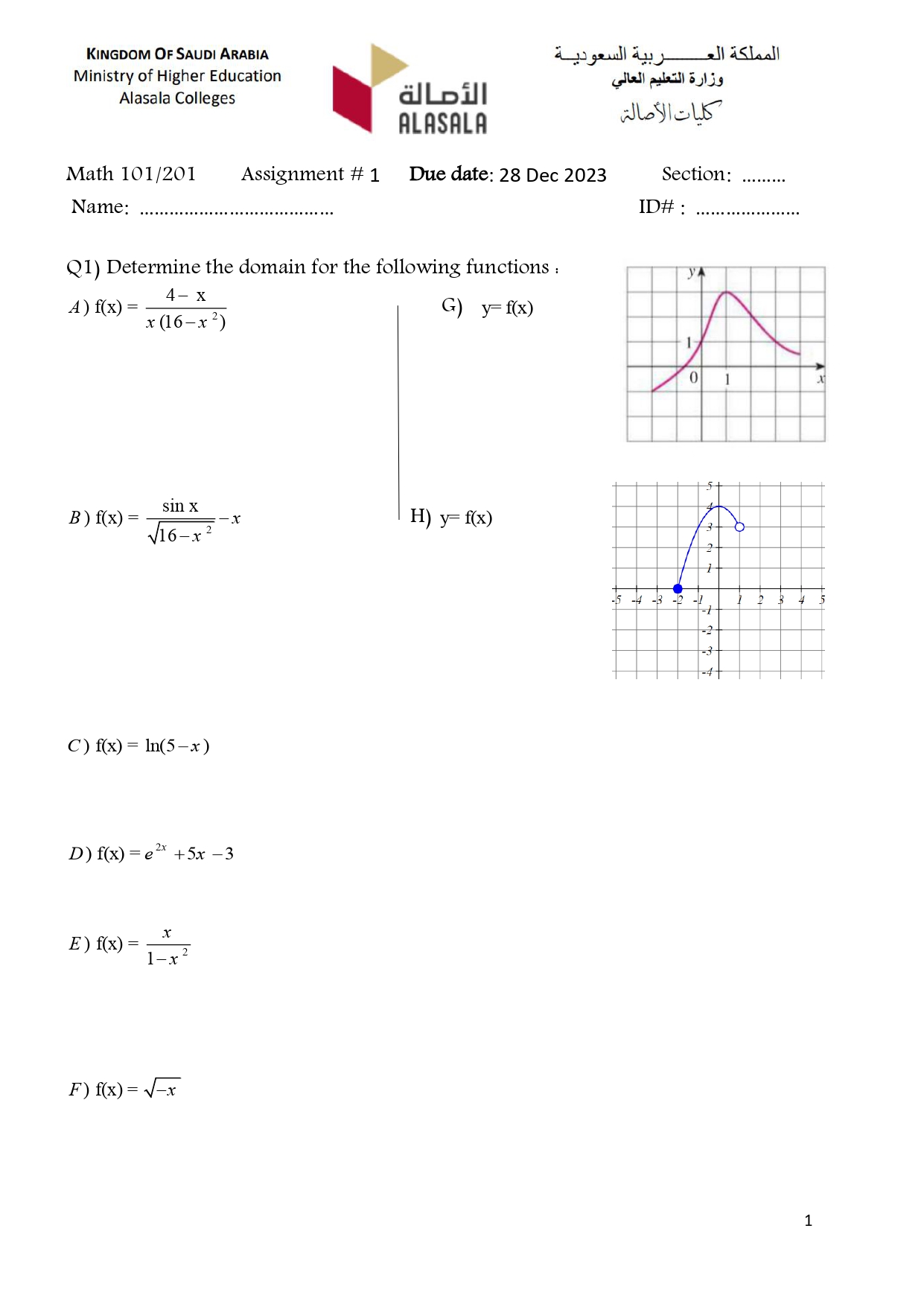 Solved Q1) ﻿Determine the domain for the following functions | Chegg.com