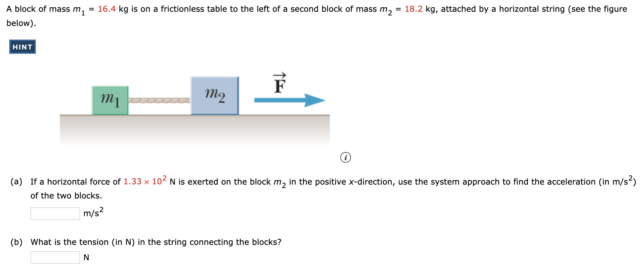 Solved A block of mass m, = 16.4 kg is on a frictionless | Chegg.com