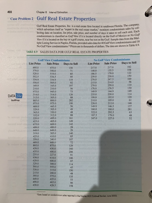 Solved Chapter 8 Interval Estimation Case Problem 2 Gulf | Chegg.com