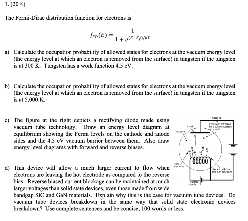 1. (20%) The Fermi-Dirac distribution function for | Chegg.com