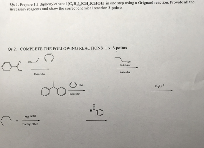 Solved Prepare 1, 1 diphenylethanol (C_6H_5)_2(CH_3)CHOH in | Chegg.com