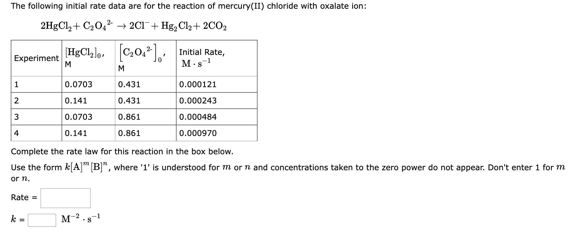 Solved The following initial rate data are for the reaction | Chegg.com