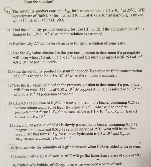 Solved from the solution? The solubility product constant, | Chegg.com