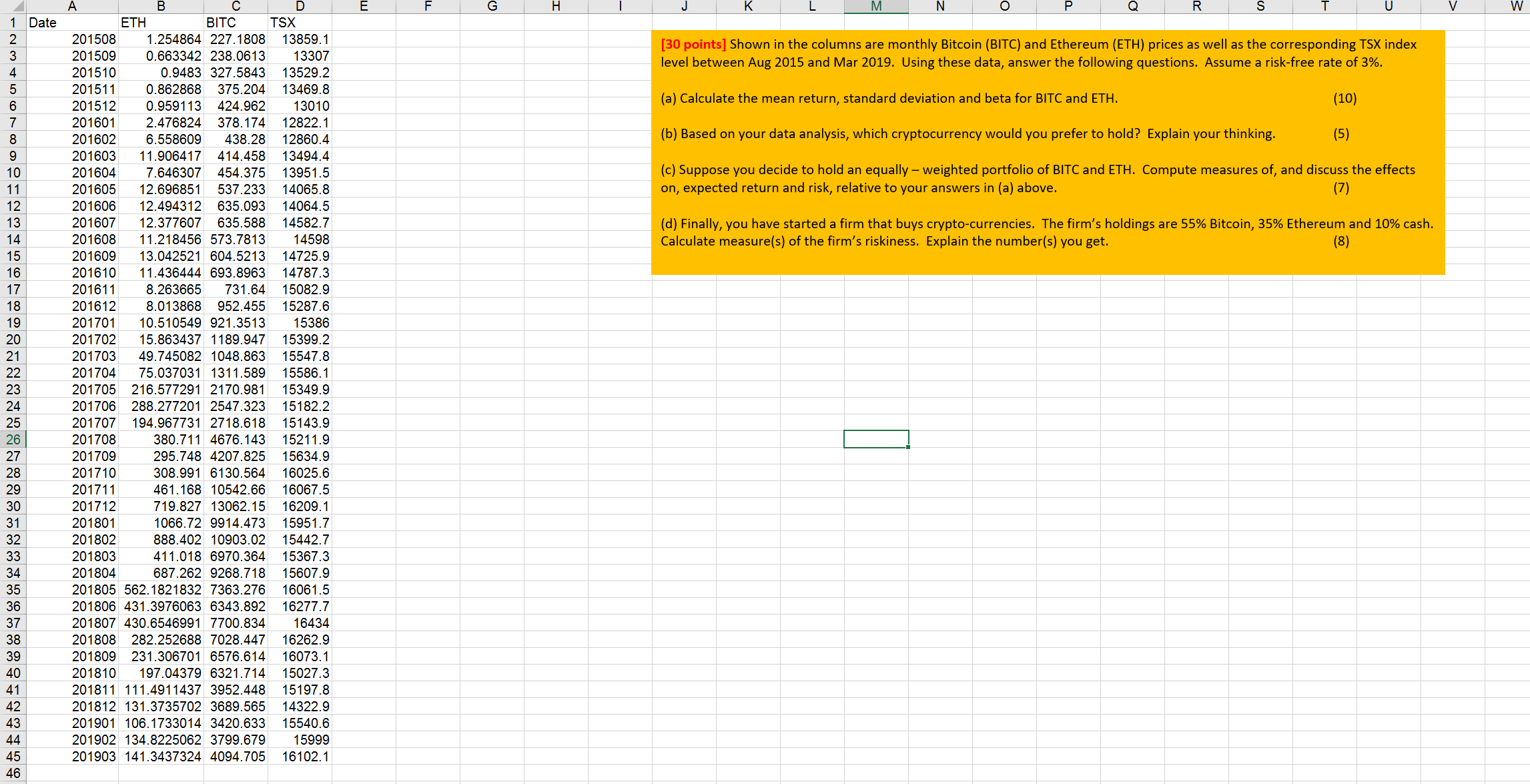Solved ] ﻿Shown in the columns are monthly Bitcoin (BITC) | Chegg.com