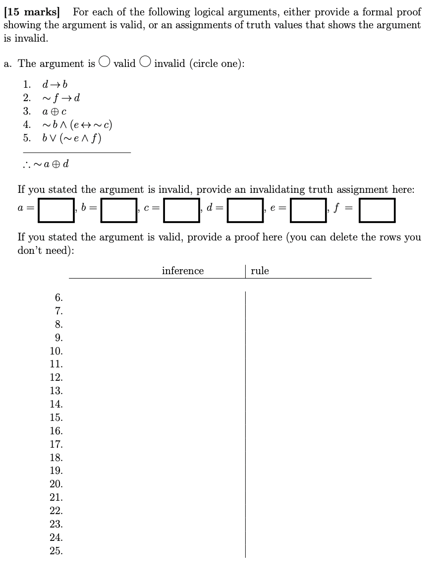 Solved [15 marks] For each of the following logical | Chegg.com