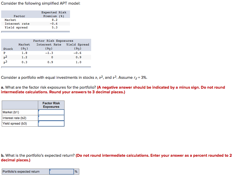 Solved Consider the following simplified APT model: Factor | Chegg.com