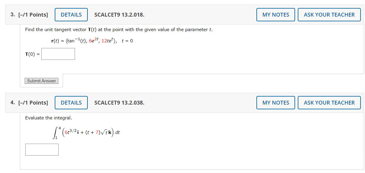 Solved SCALCET9 13.2.018. Find the unit tangent vector T(t) | Chegg.com