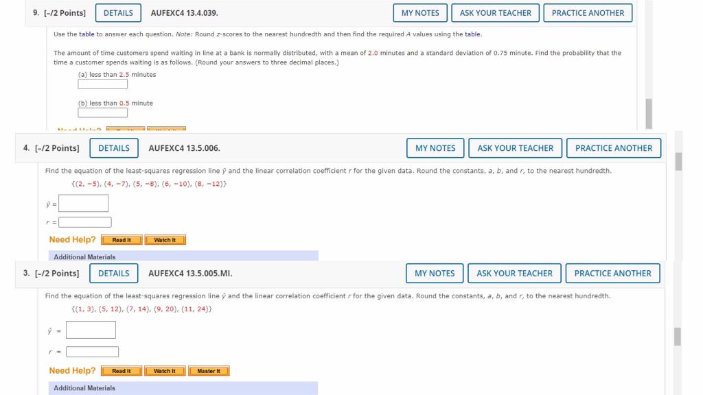 Solved 9. [-/2 points) DETAILS AUFEXC4 13.4.039. MY NOTES | Chegg.com