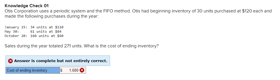 Solved Knowledge Check 01 Otis Corporation uses a periodic | Chegg.com