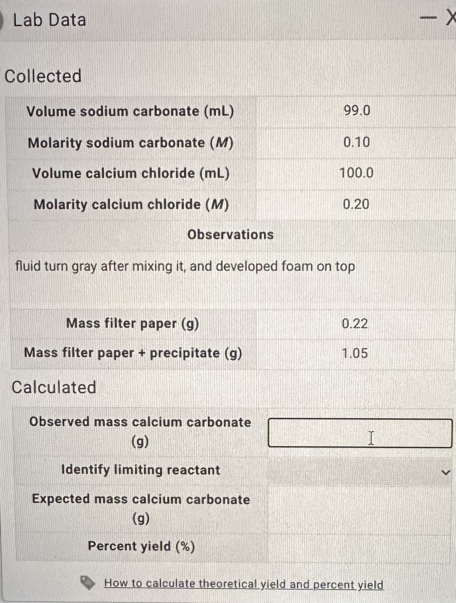 Solved Lab Data Collected Volume sodium carbonate (mL) | Chegg.com