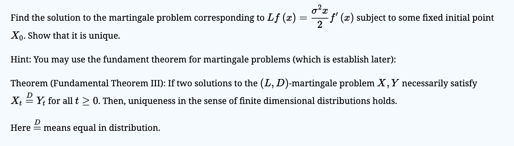 Solved Find the solution to the martingale problem | Chegg.com