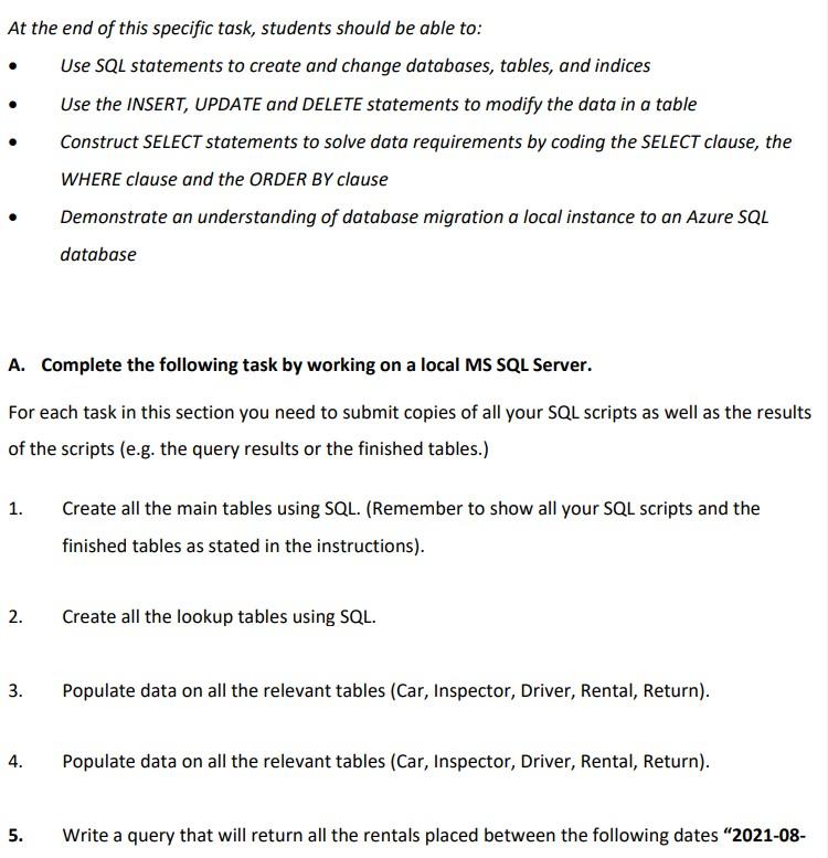 Solved At the end of this specific task, students should be | Chegg.com