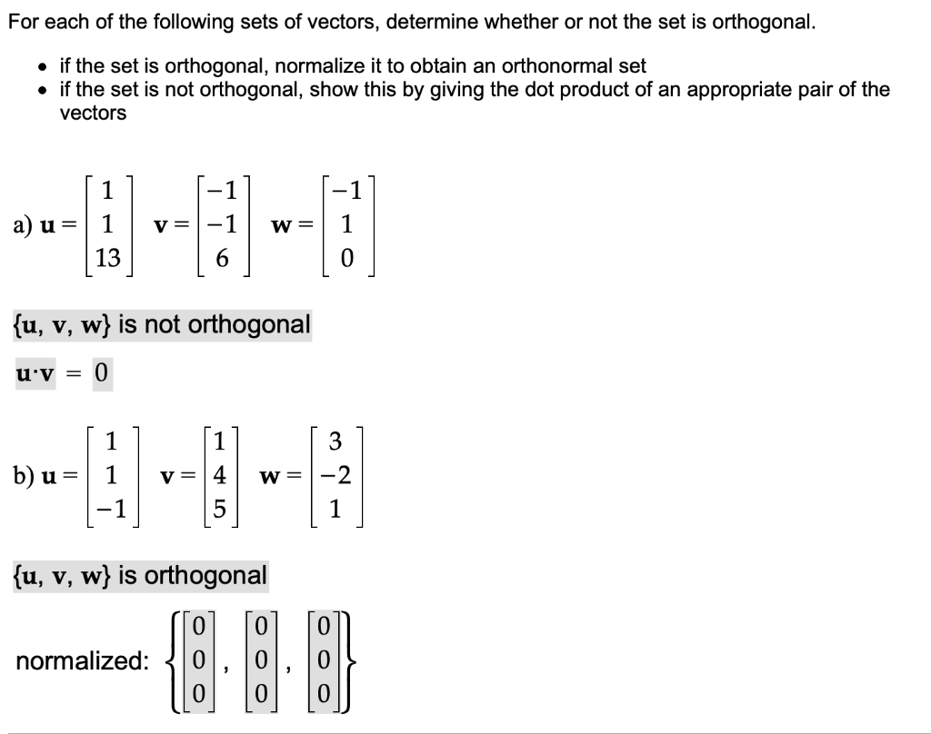 Solved For Each Of The Following Sets Of Vectors Determine