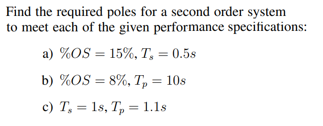 Solved Find the required poles for a second order system to | Chegg.com