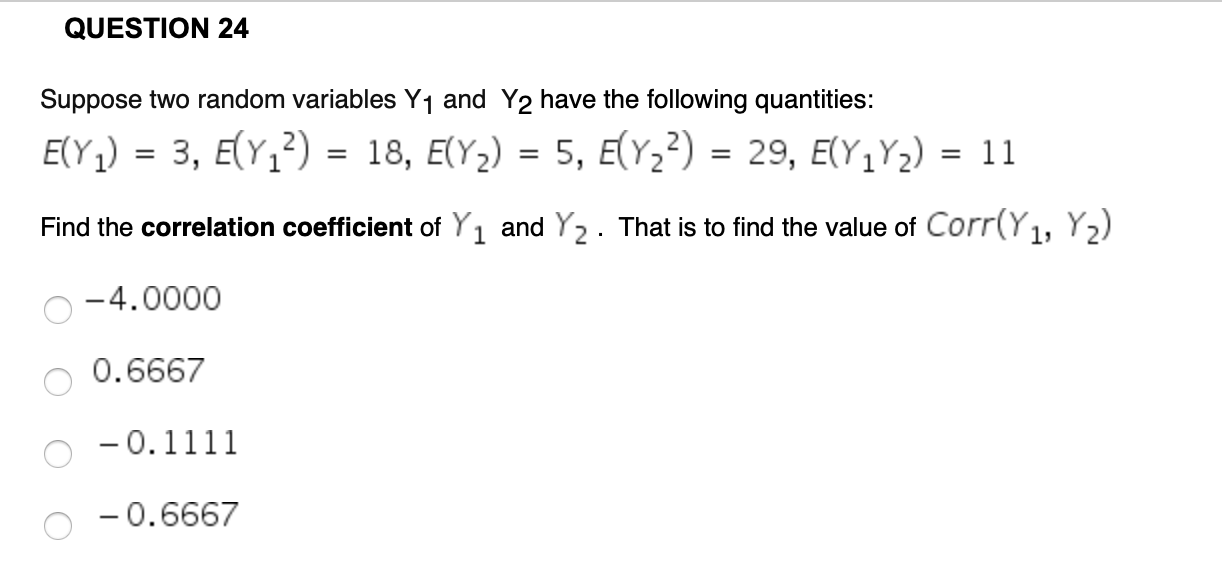 Solved QUESTION 24 Suppose two random variables Y1 and Y2 | Chegg.com