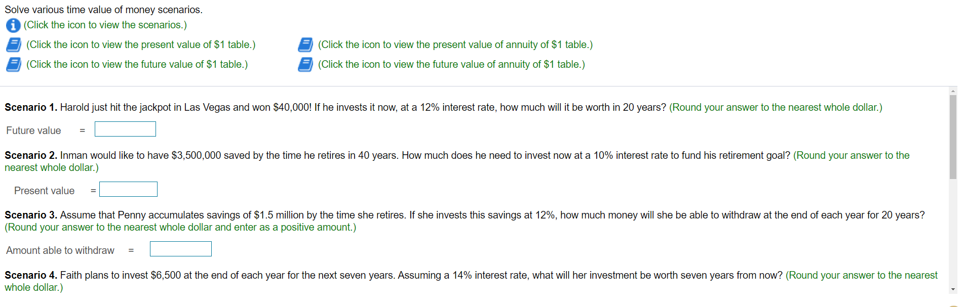 Solved Solve various time value of money scenarios. (Click | Chegg.com