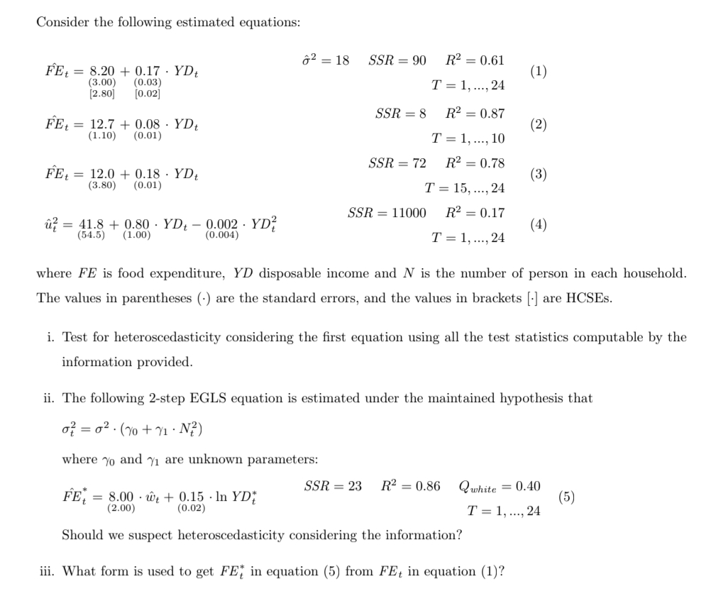 Consider the following estimated equations: | Chegg.com