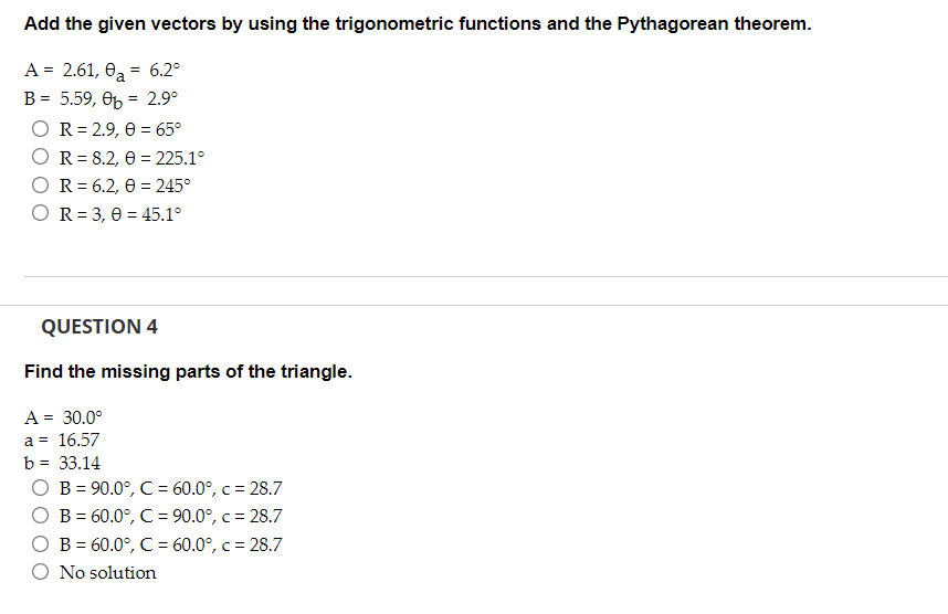 Solved Add the given vectors by using the trigonometric | Chegg.com