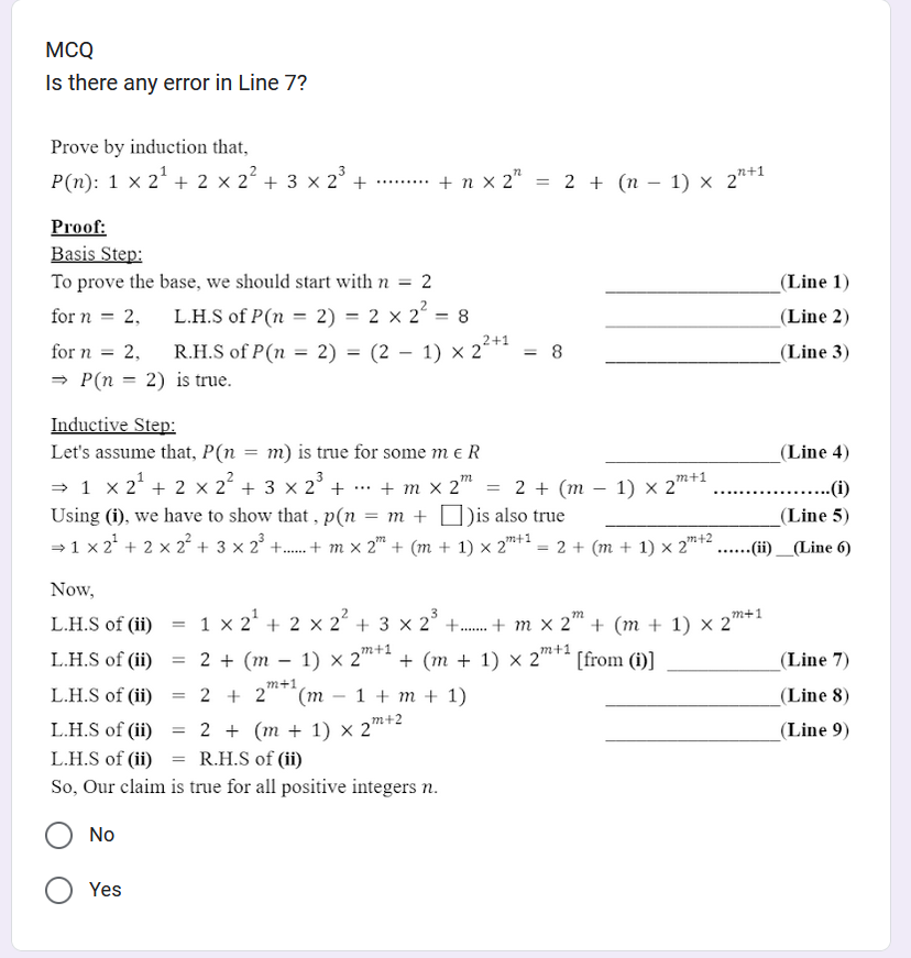 Solved MCQ Is there any error in Line 7 ? Prove by induction | Chegg.com