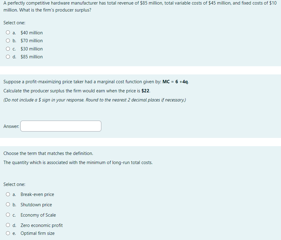 Solved A perfectly competitive hardware manufacturer has | Chegg.com